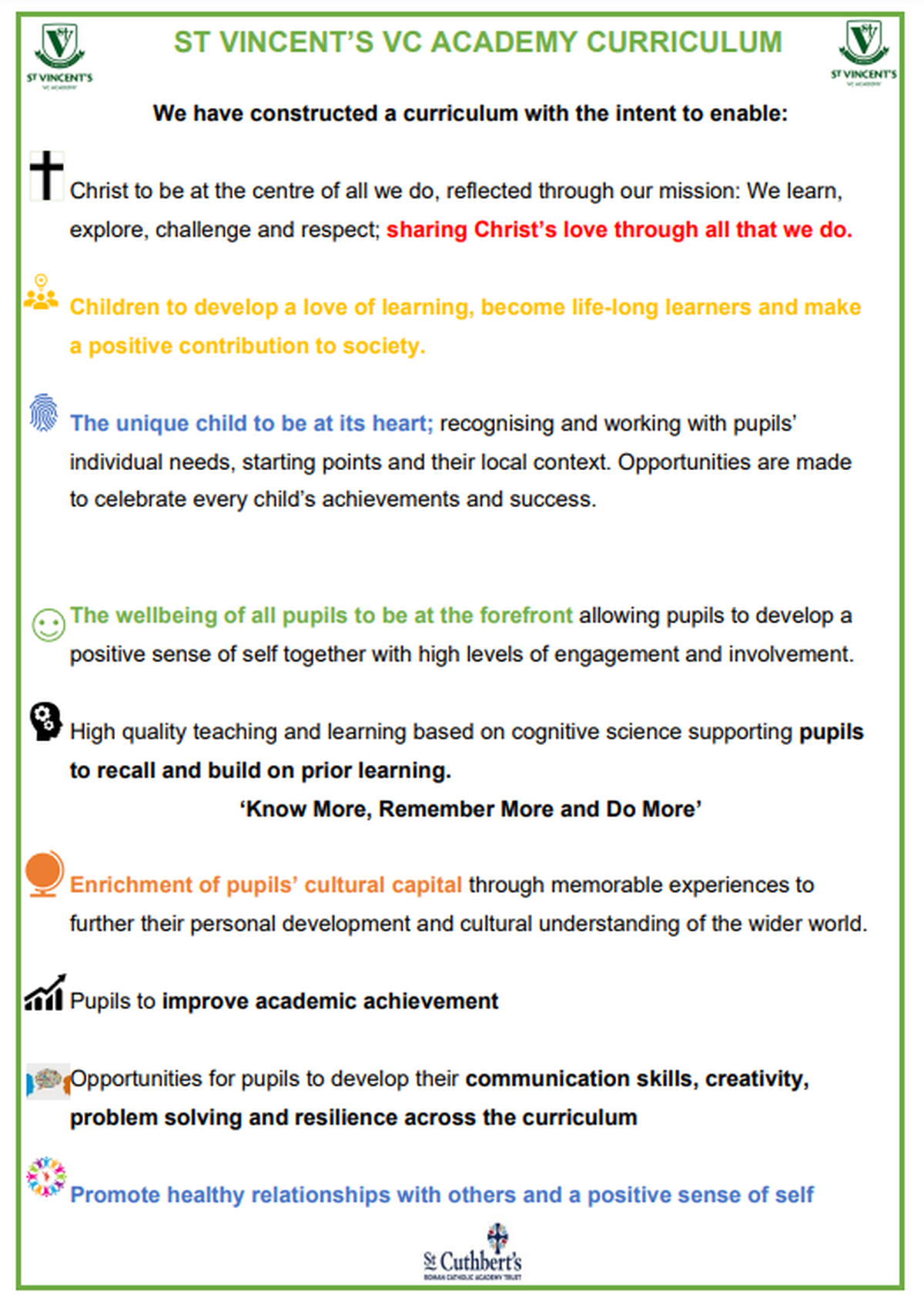 St Vincent's Voluntary Catholic Academy | Curriculum